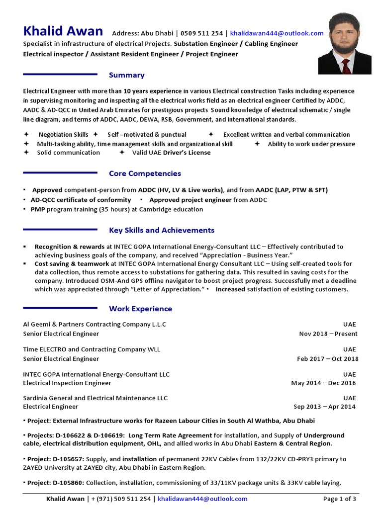 Khalid Awan CV of Electrical Engineer Updated 2019 | PDF | Electrical ...