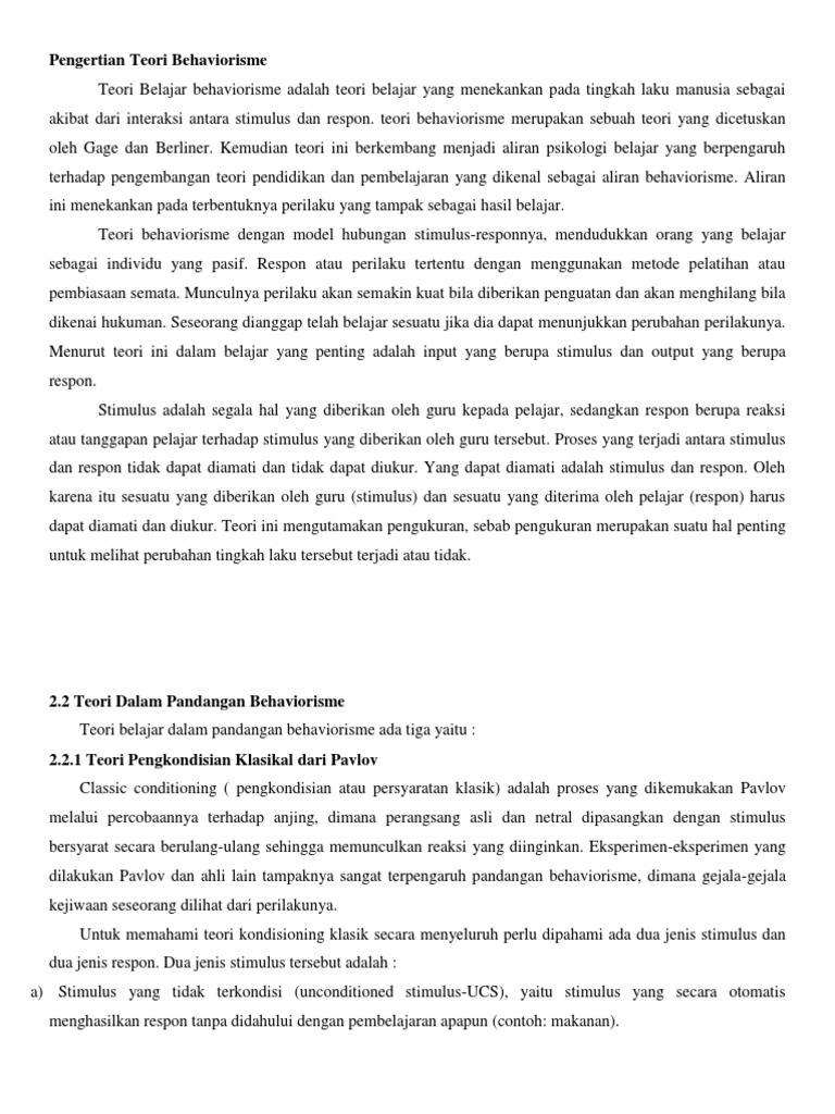 Pengertian Teori Behaviorisme | PDF | Karier & Perkembangan