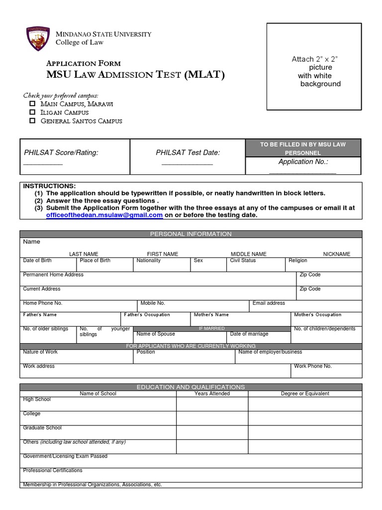 MSU L A T (MLAT) : A F AW Dmission EST | PDF | Law School | University ...