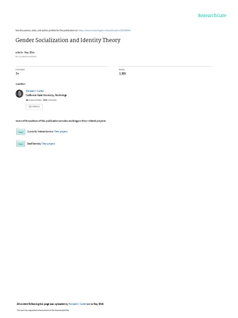 Gender Socialization and Identity Theory PDF | PDF | Identity (Social ...