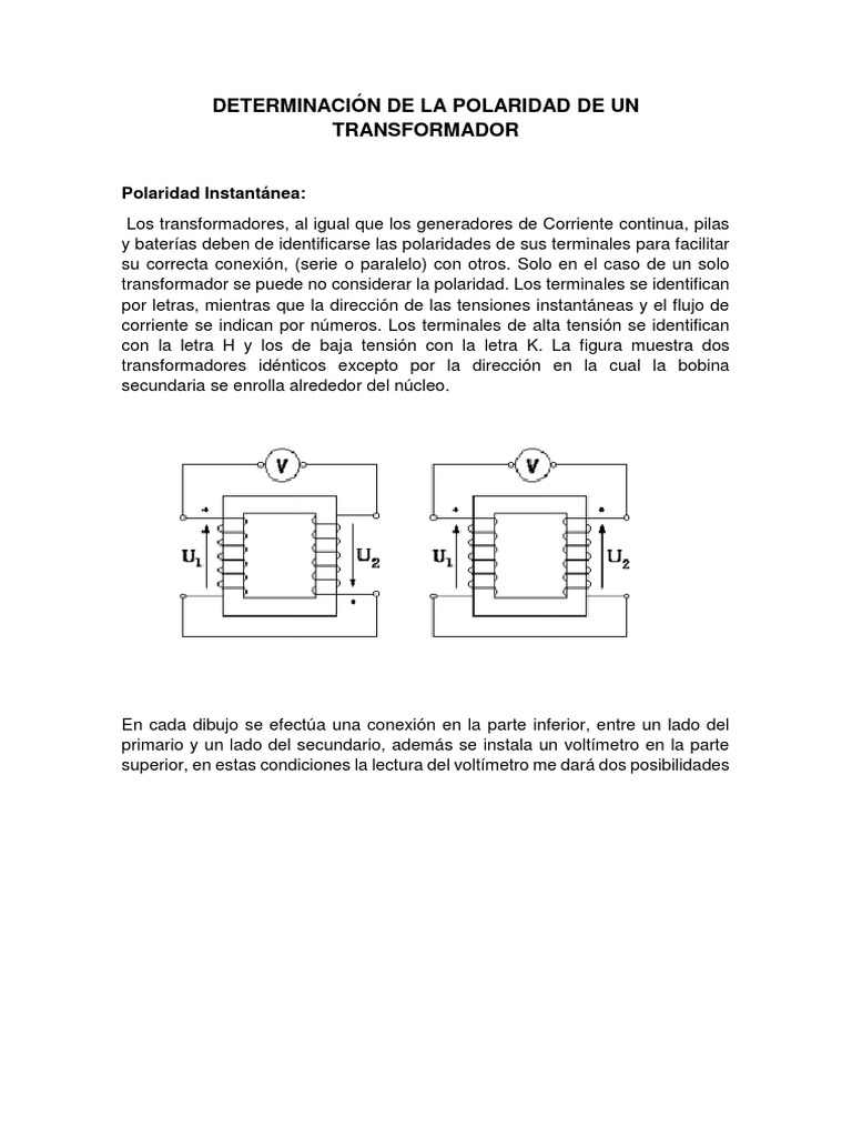 Determinación de La Polaridad de Un Transformador | PDF | Transformador | Corriente eléctrica