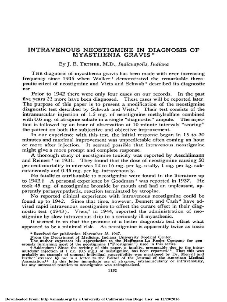 Intravenous Neostigmine Test for Diagnosing Myasthenia Gravis | PDF ...