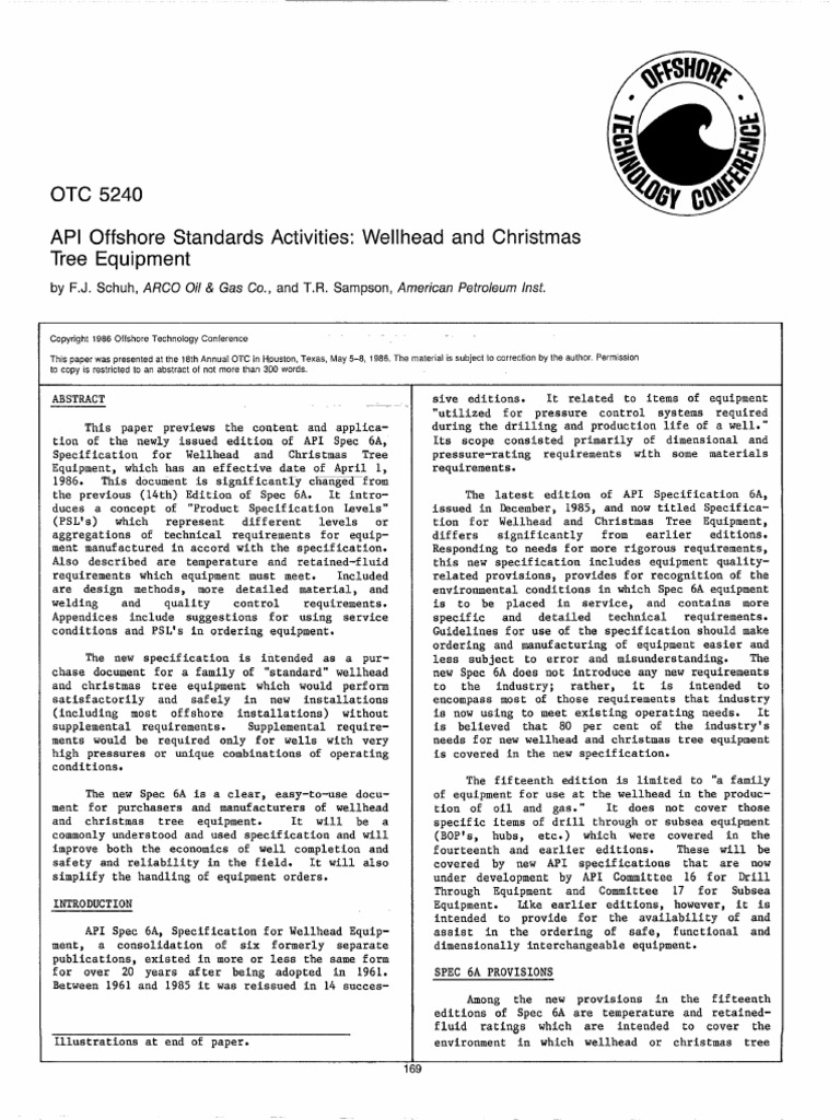 OTC 5240 API Offshore Standards Activities: Wellhead and Christmas Tree ...