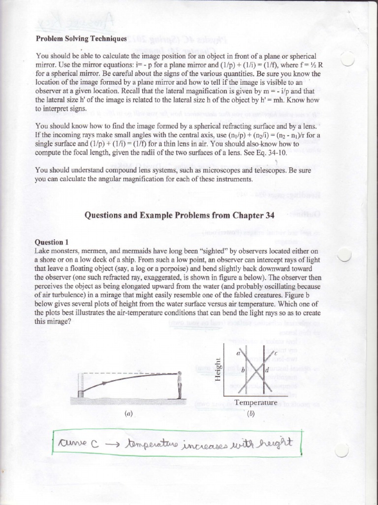 Questions and Example Problems From Chapter 34 | PDF | Lens (Optics ...