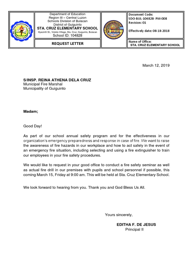 Request Letter Fire Drill Seminar | PDF