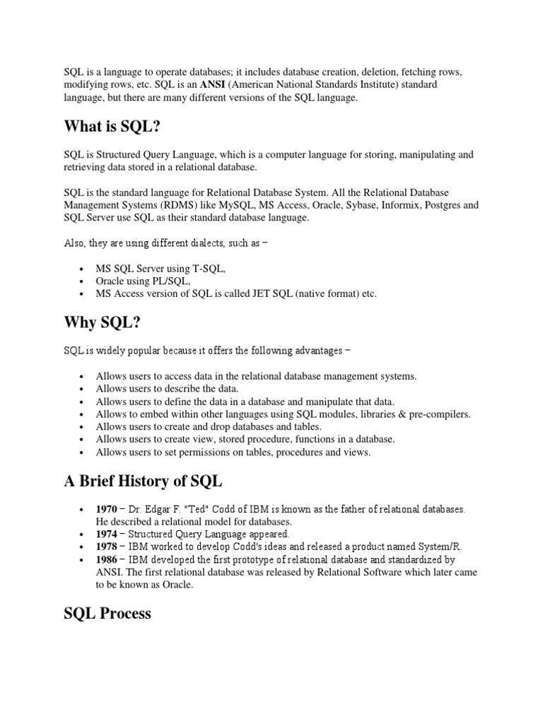 SQL Summary | PDF | Sql | Relational Database