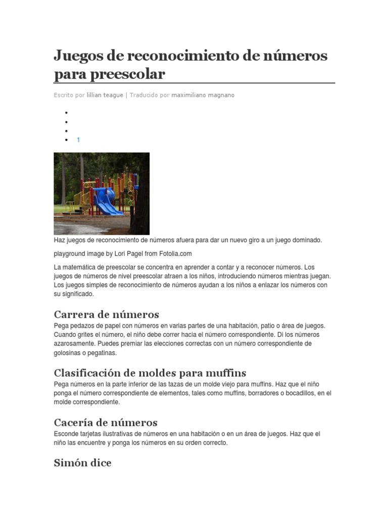 Juegos de Reconocimiento de Números para Preescolar | PDF | Ocio