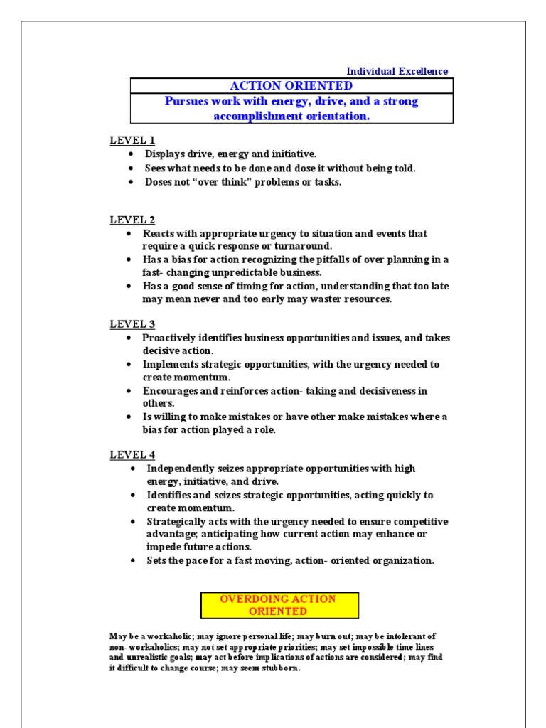 Action Oriented | PDF | Goal | Integrity