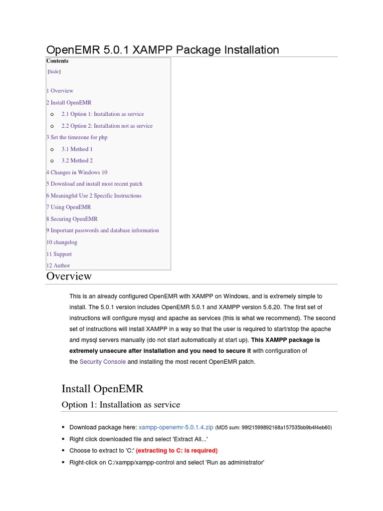 OpenEMR 5.0.1 XAMPP Installation Guide | PDF | Windows 10 | Apache Http Server