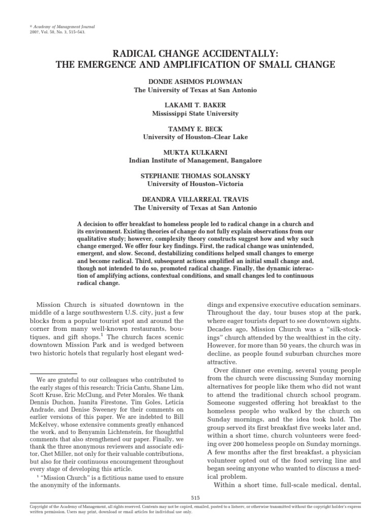 Radical Change Accidentally: The Emergence and Amplification of Small Change | PDF | Emergence ...