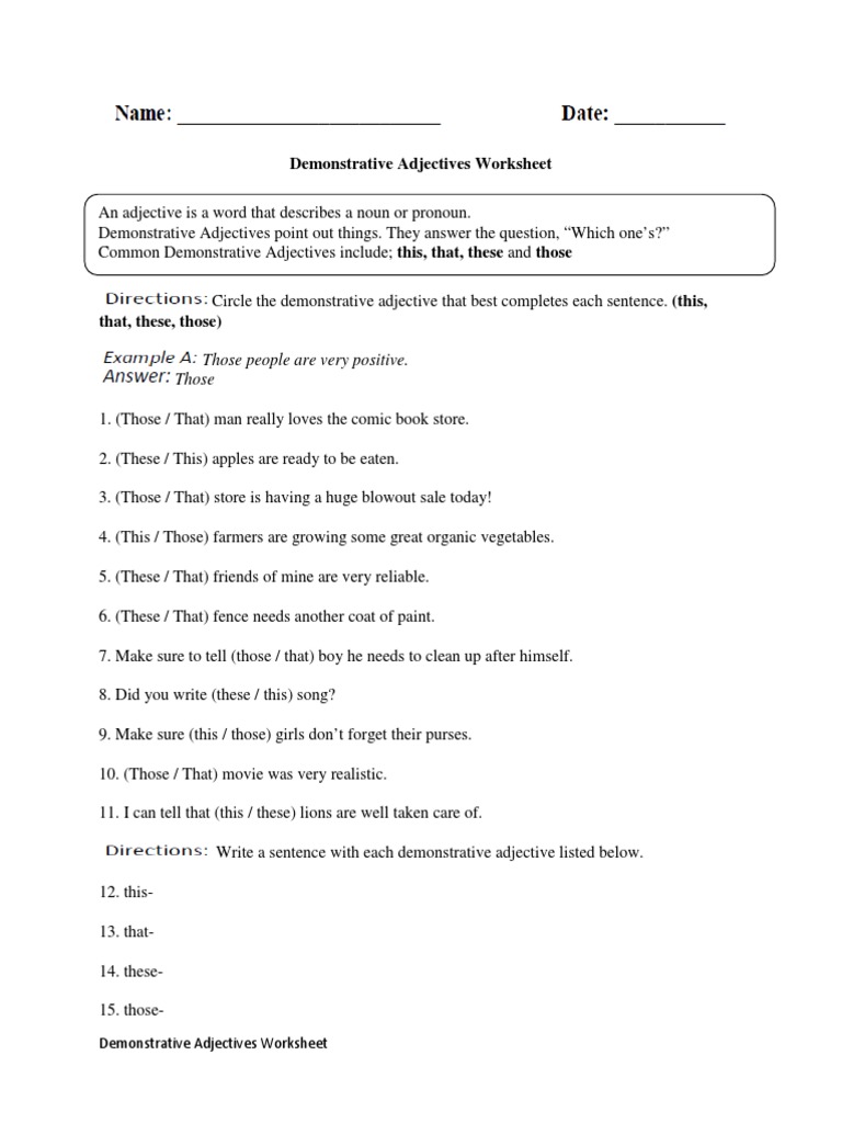 Demonstrative Adjectives 2 PDF | PDF | Adjective | Syntactic Relationships