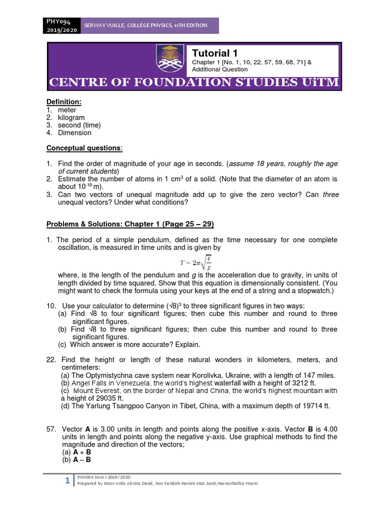 TUTORIAL 1+questions | PDF | Euclidean Vector | Classical Mechanics