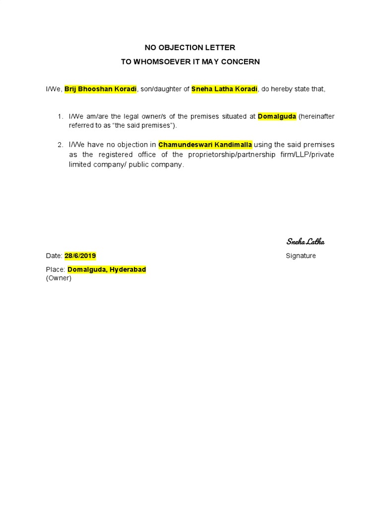 NOC Regd-Office Template | PDF | Companies | Civil Law (Legal System)
