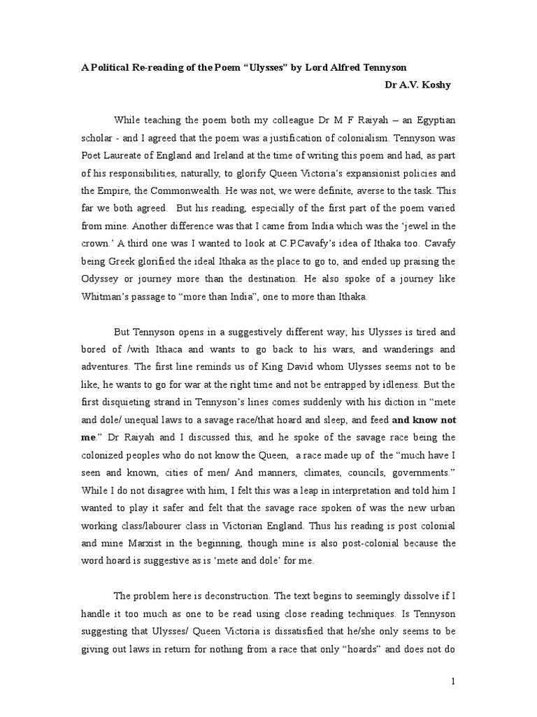 An Essay On Ulysses by Tennyson | PDF