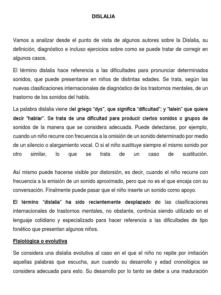 Ejercicios y Definición de Dislalia | PDF | Cognición | Idiomas