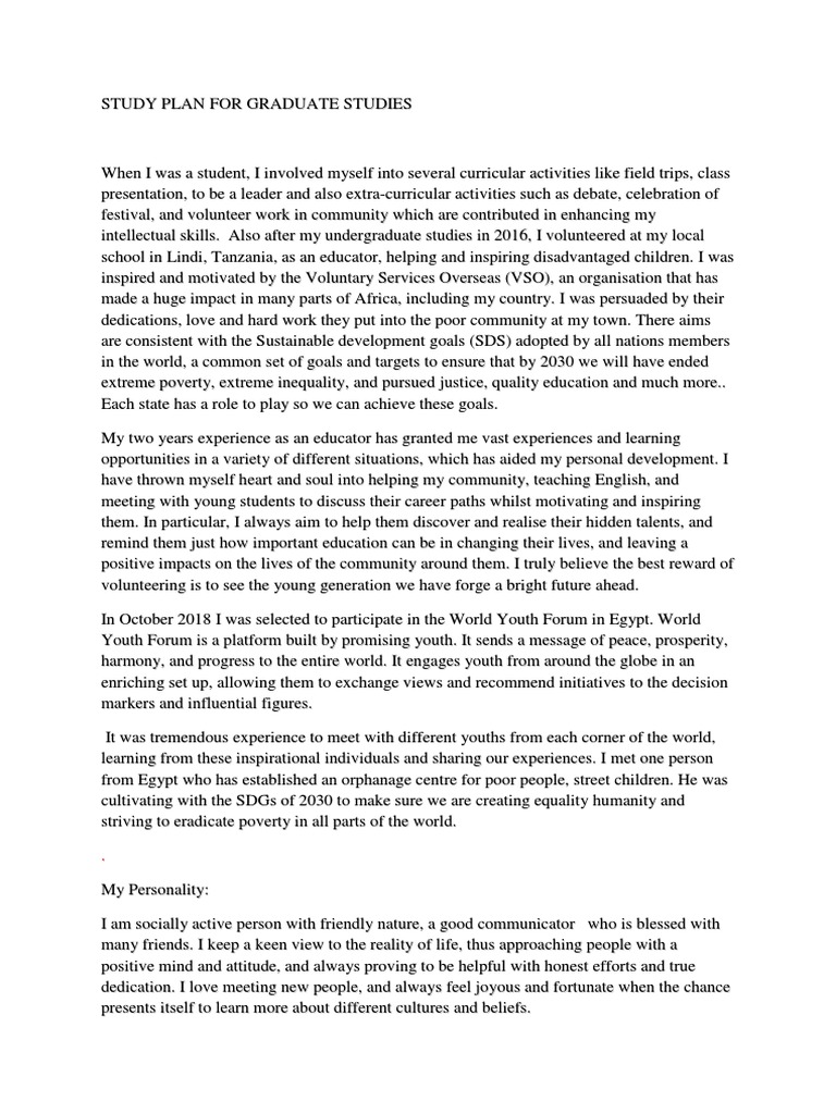 Study Plan For Graduate Studies | PDF | Volunteering | China