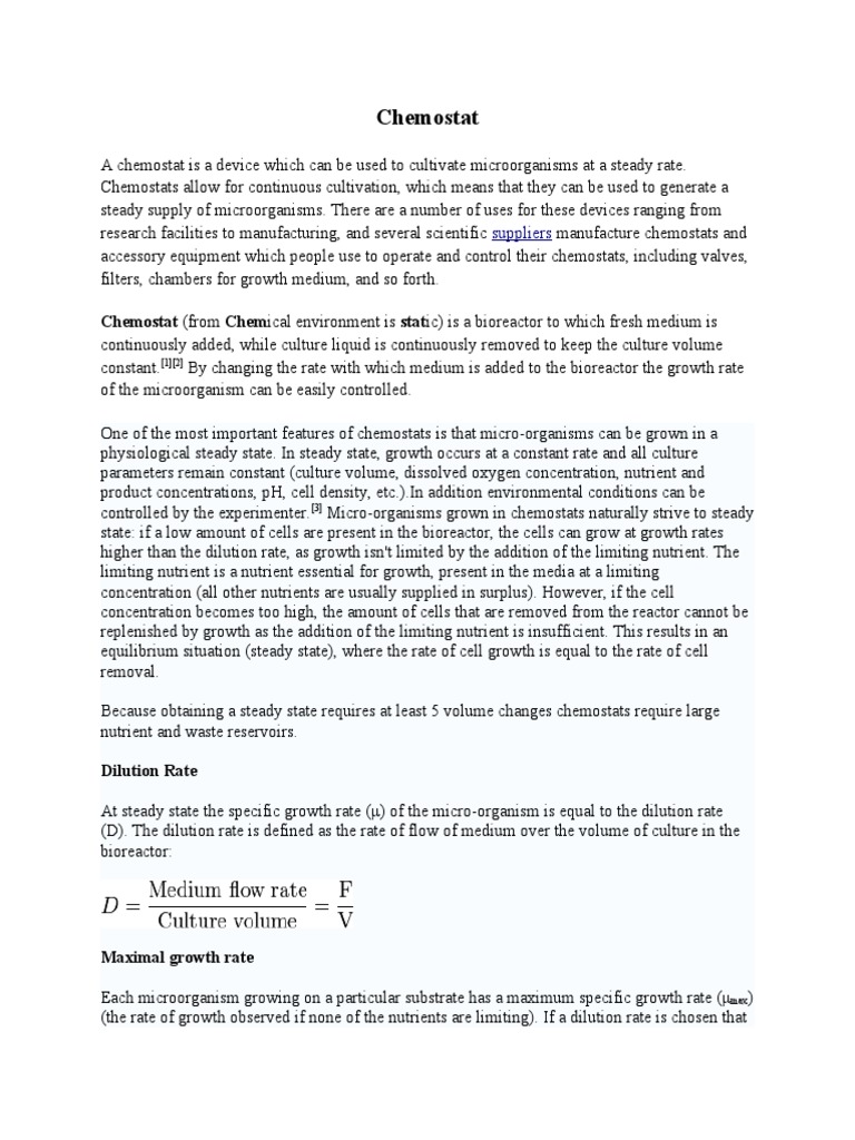 Chemostat: Chemostat (From Chemical Environment Is Static) Is A ...
