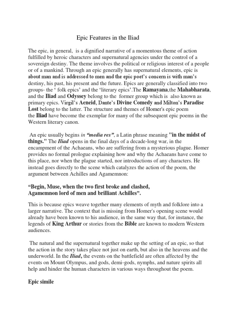 Epic Features in The Iliad | PDF | Iliad | Epic Poetry
