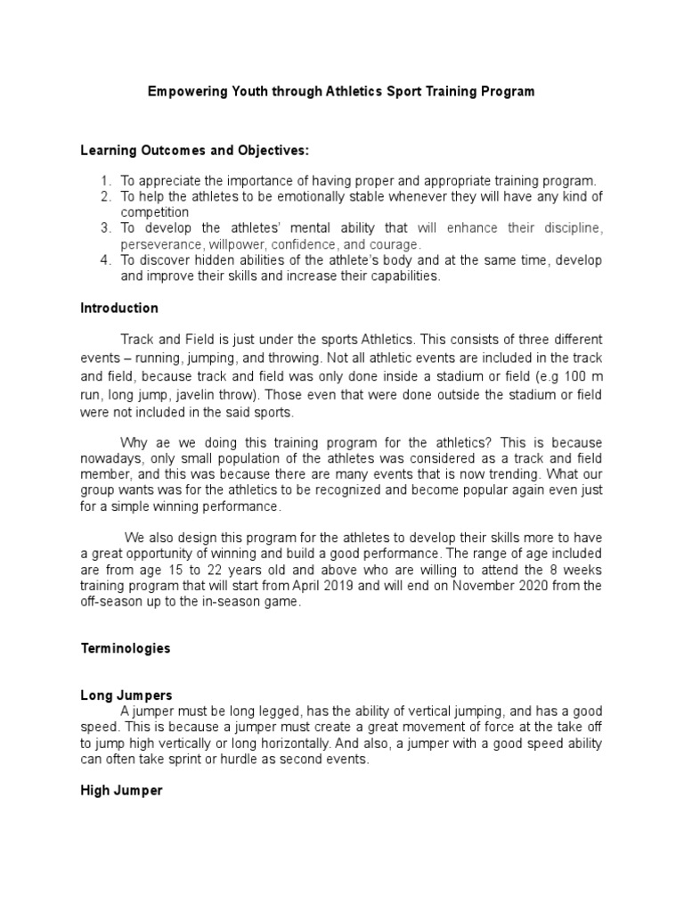 Empowering Youth Through Athletics Sport Training Program | PDF | Track ...