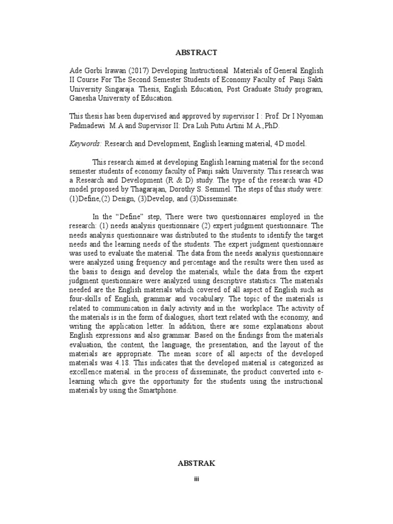 Keywords: Research and Development, English Learning Material, 4D Model ...