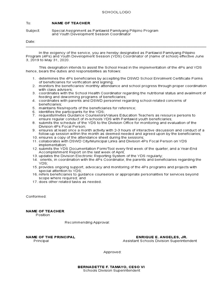 Designation Order As 4Ps and YDS Coordinator | PDF | Business