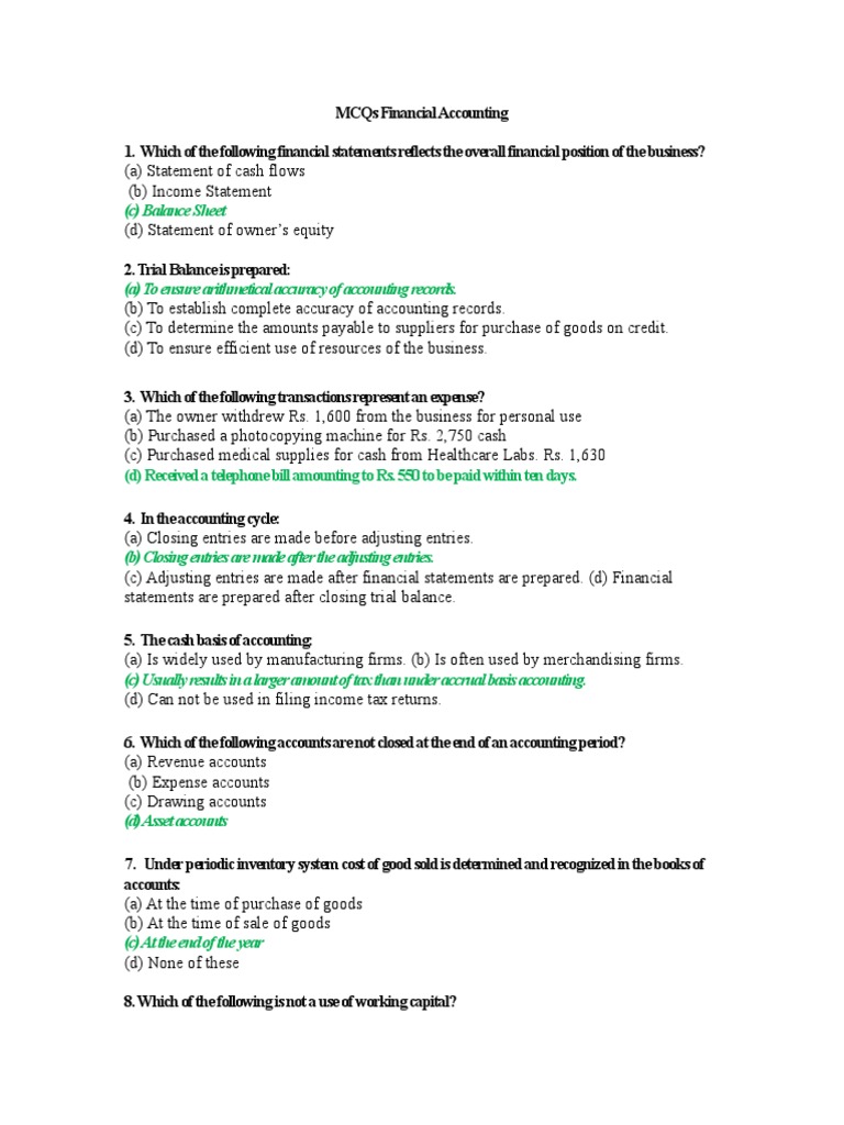 MCQs Financial Accounting | PDF | Debits And Credits | Bookkeeping MCQs Financial Accounting | PDF | Debits And Credits | Bookkeeping
