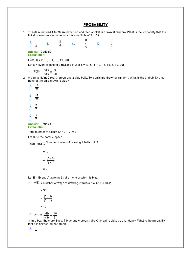 Probability: A - B. C. D | PDF | Probability | Probability And Statistics