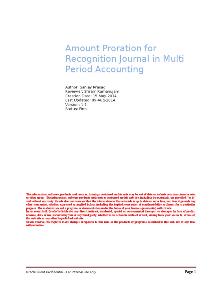 Amount Proration For Recognition Journal in Multi Period Accounting ...