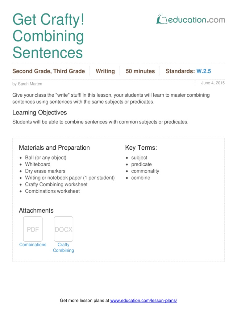 Crafty Combining Learning How To Combine Sentences PDF | PDF | Sentence ...