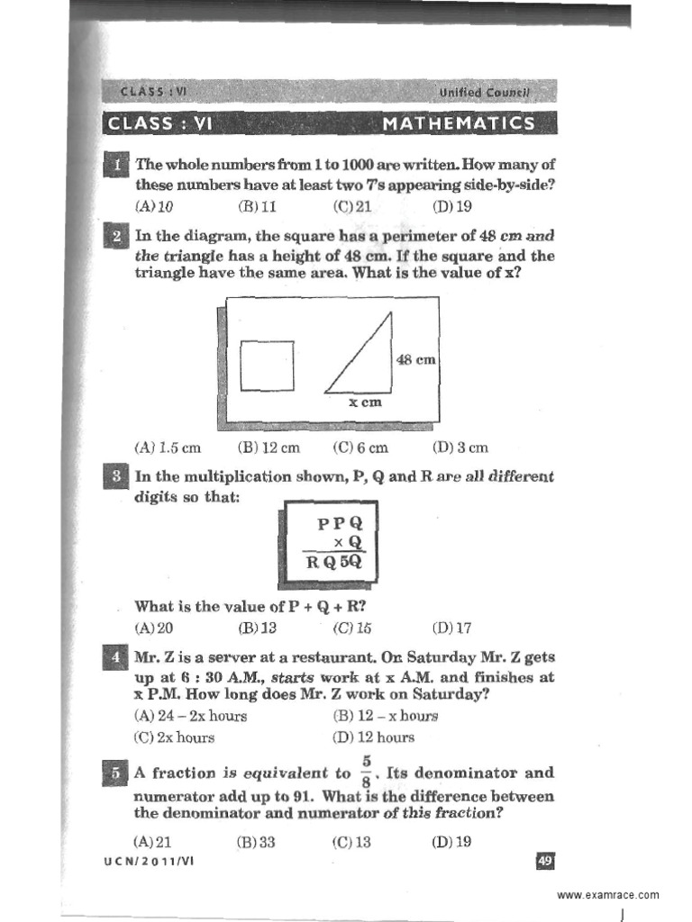 NSTSE Class 6 Solved Paper 2011 | PDF | Fraction (Mathematics) | Magnet
