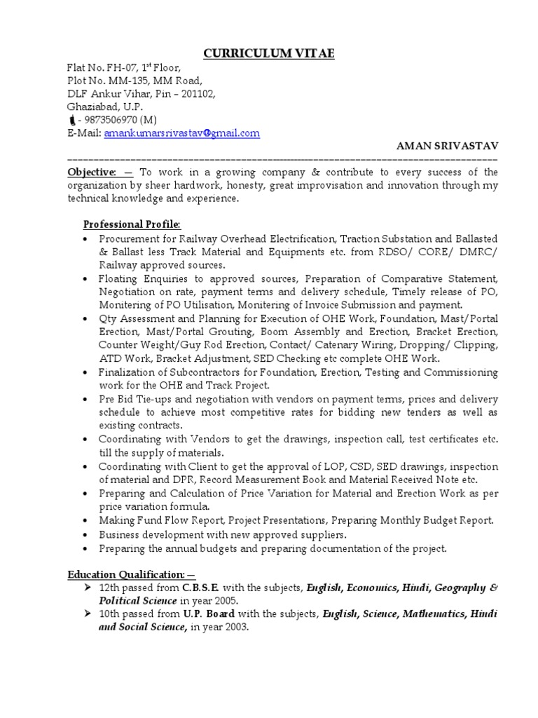 Resume Format | PDF | Rail Transport | Rail Infrastructure