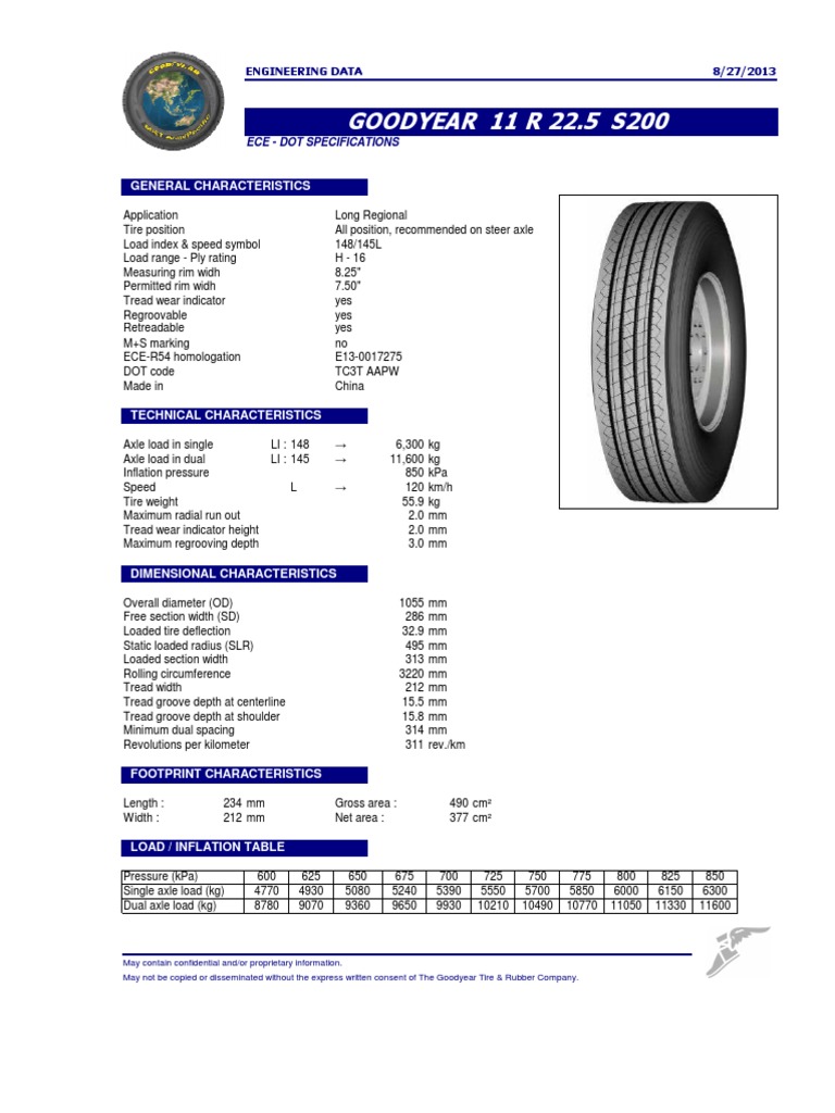 Goodyear S200 11r22 5 Tire Specs Pdf Tire Vehicles