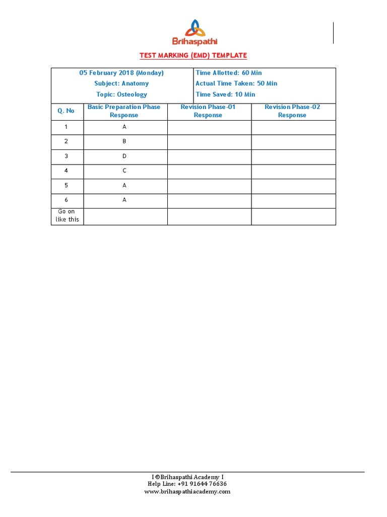 Test Marking (EMD) Template | PDF