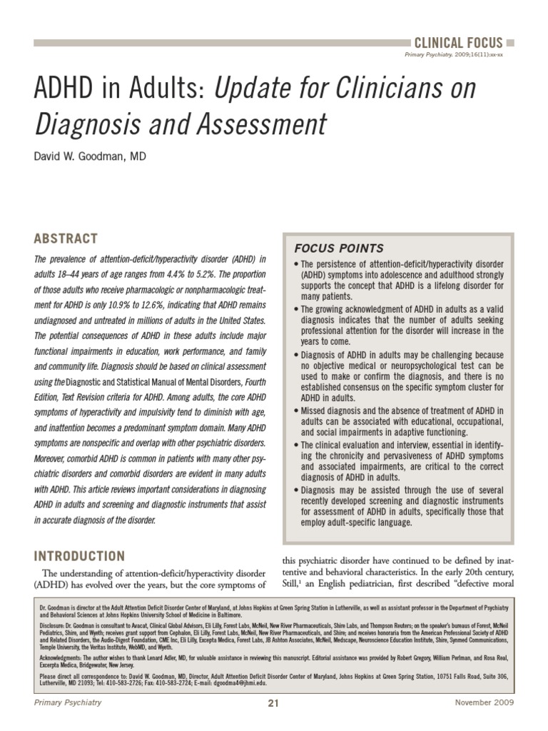 ADHD in Adults: Update For Clinicians On Diagnosis and Assessment | PDF ...