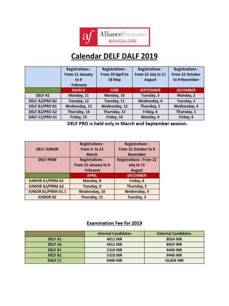 Calendar DELF DALF 2019: DELF PRO Is Held Only in March and September ...