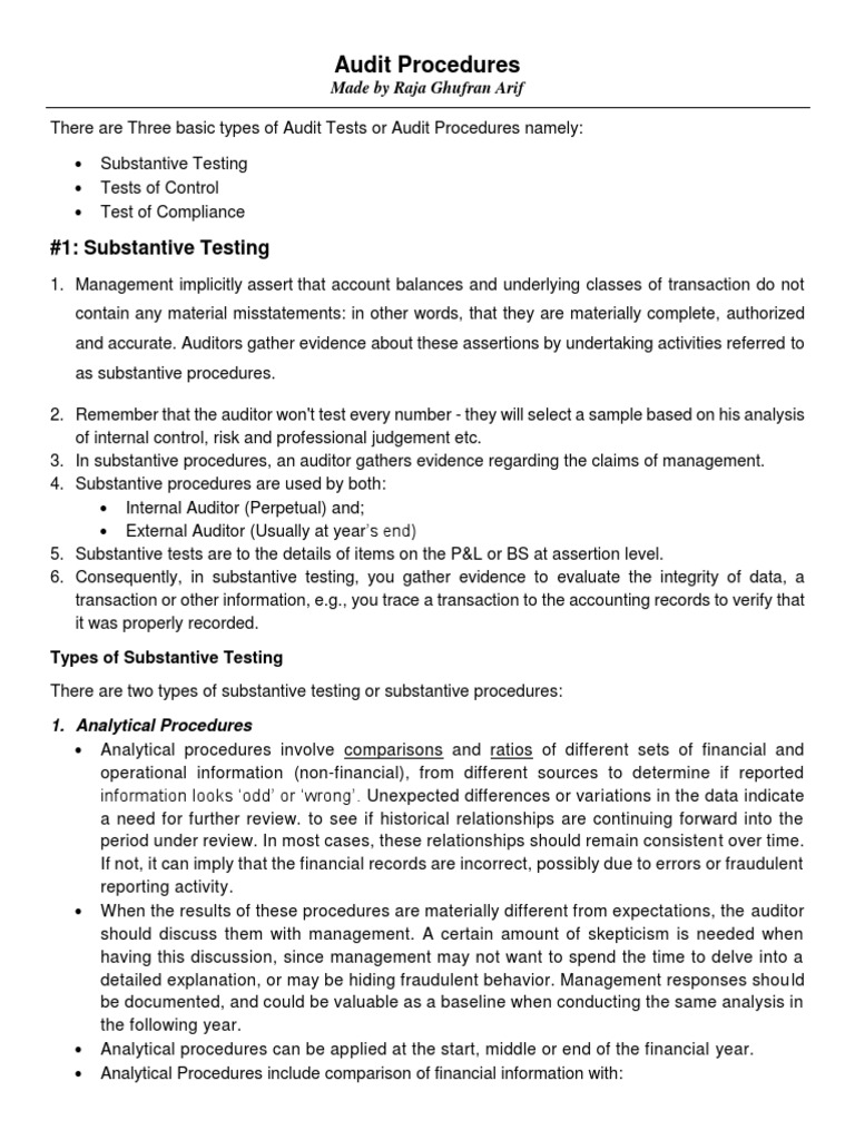 Substantive Testing New N Complete | PDF | Internal Control | Audit