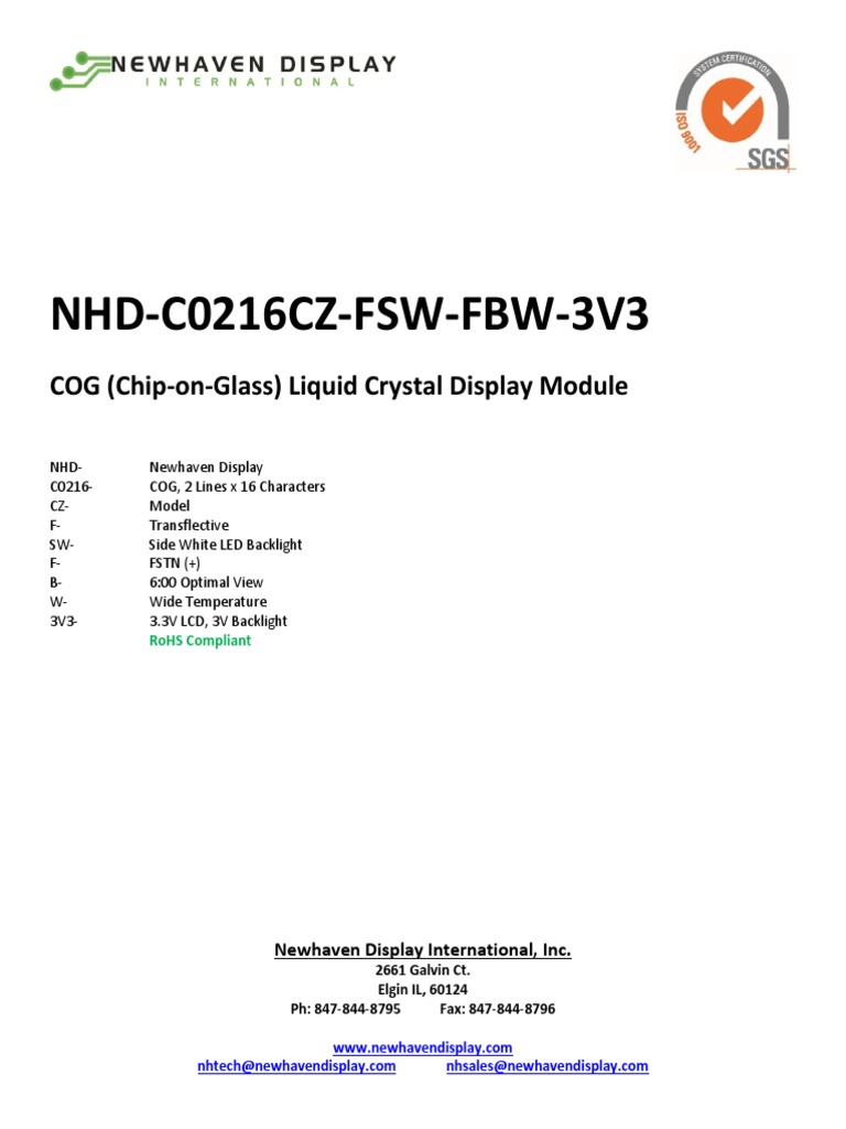 NHD C0216CZ FSW FBW 3V3 | PDF | Power Supply | Electrical Connector