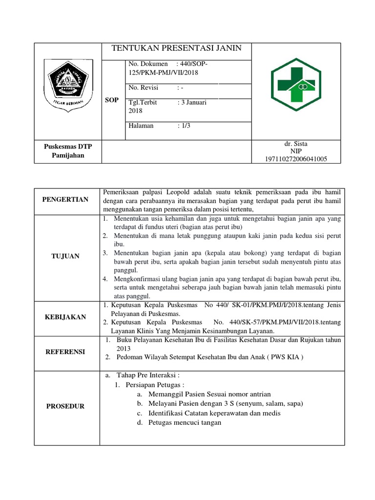 SOP Tentukan Presentasi Janin | PDF