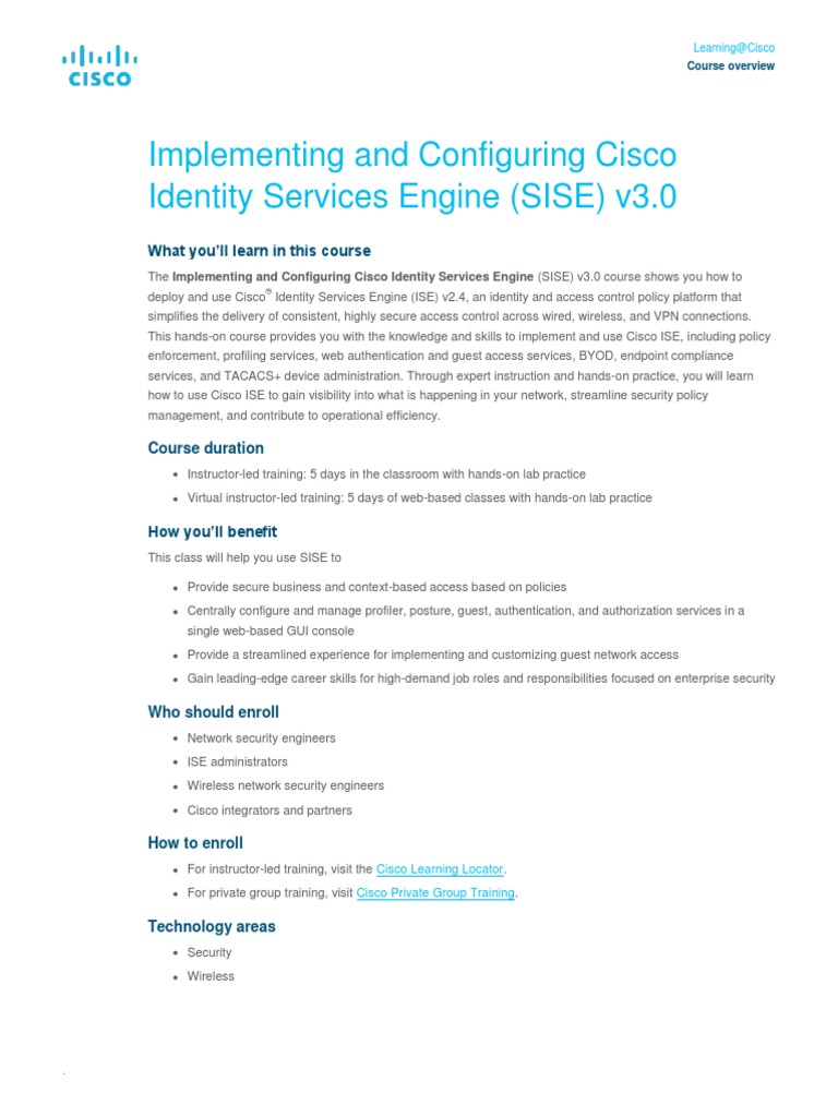 Implementing and Configuring Cisco Identity Services Engine (SISE) v3.0 | Download Free PDF ...
