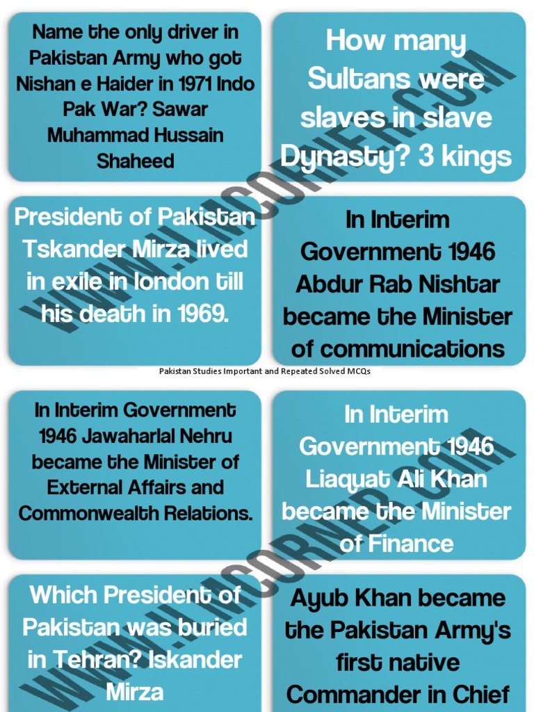 Pak Mcqs | PDF | Pakistan | South Asia