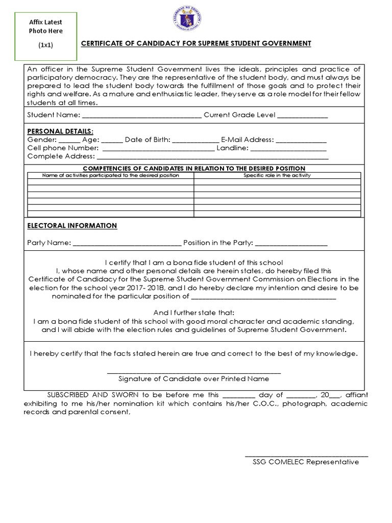 Certificate of Candidacy - 2019 | PDF | Government | Justice