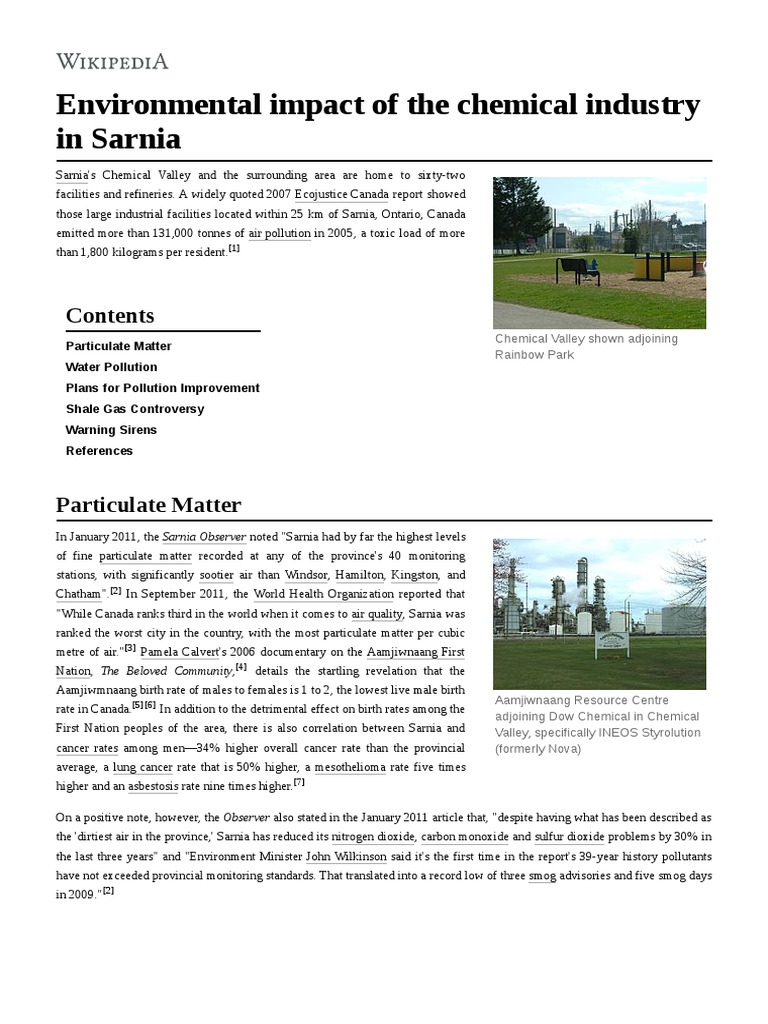Environmental Impact of The Chemical Industry in Sarnia | PDF ...