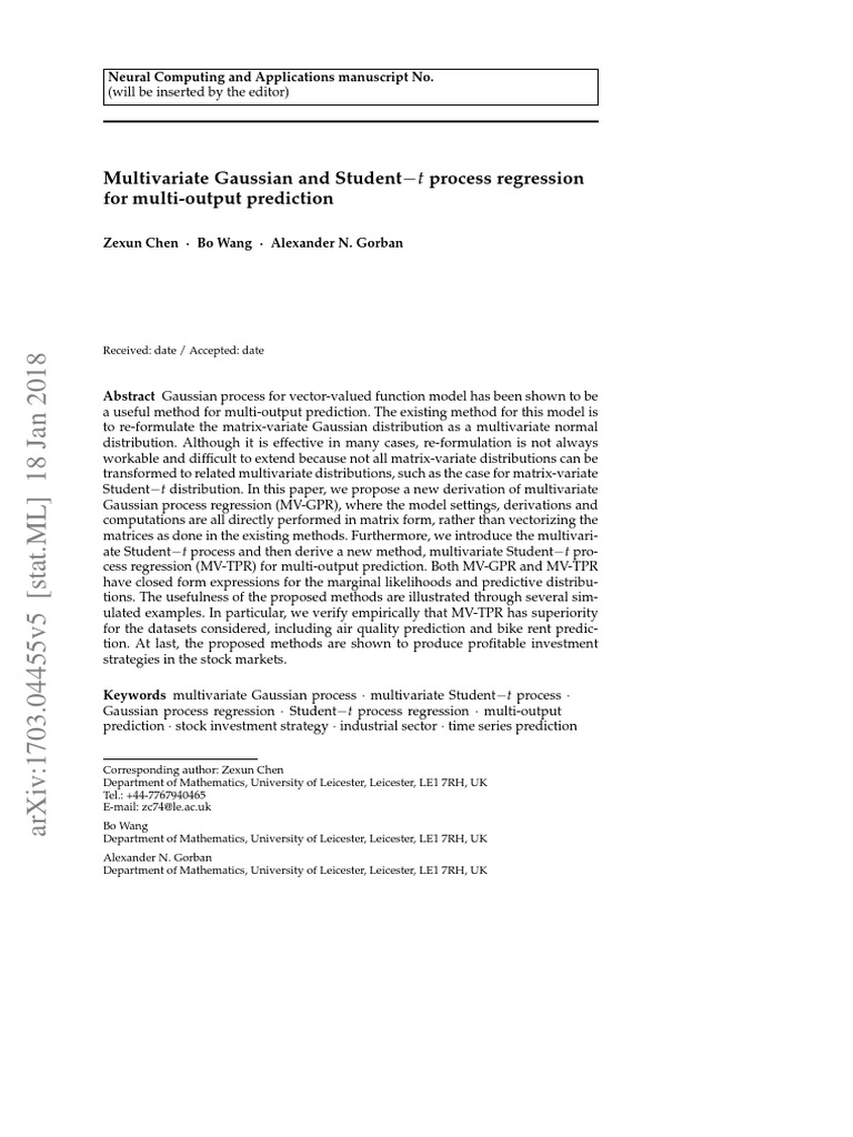 Multivariate Gaussian and Student T Process Regression For Multi-Output ...
