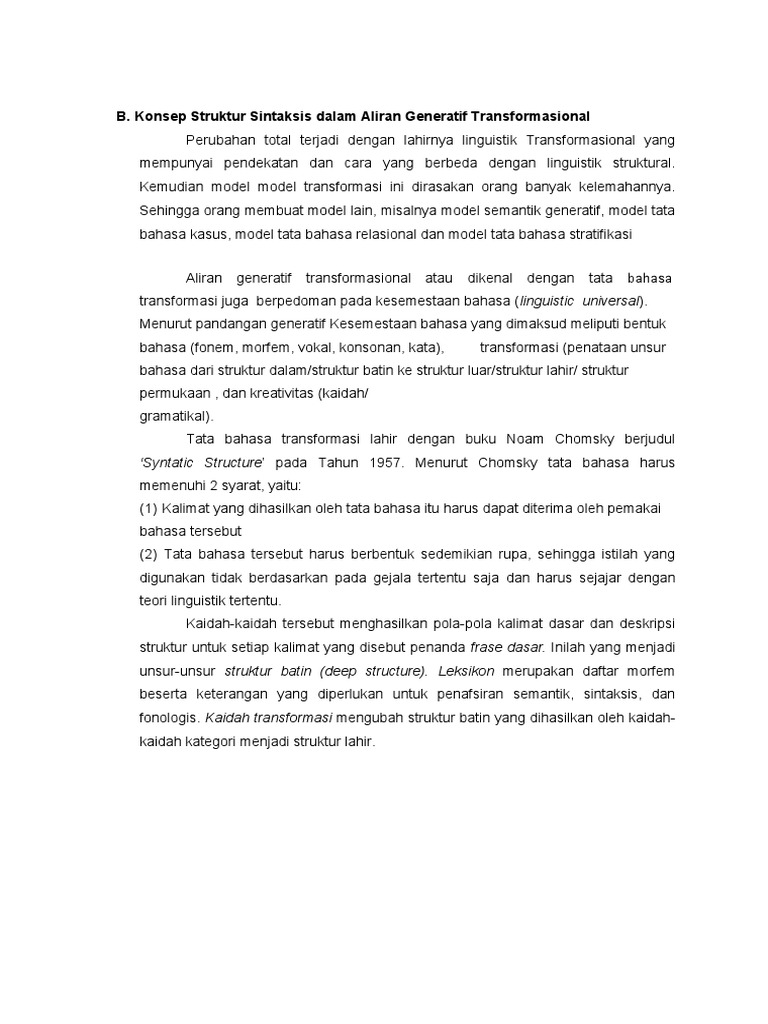 Konsep Struktur Sintaksis Dalam Aliran Generatif Transformasional | PDF