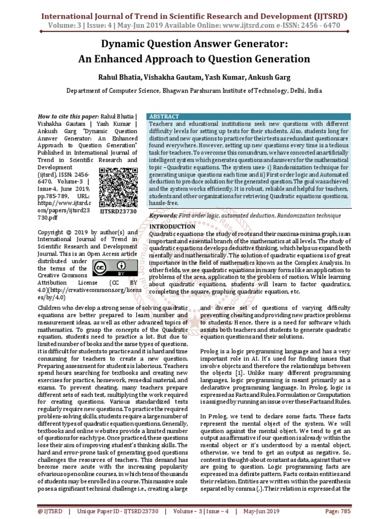 Dynamic Question Answer Generator An Enhanced Approach To Question ...