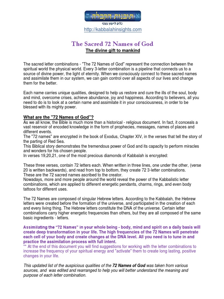 "72 Names of God: Kabbalistic Power" | PDF | Kabbalah | Anger