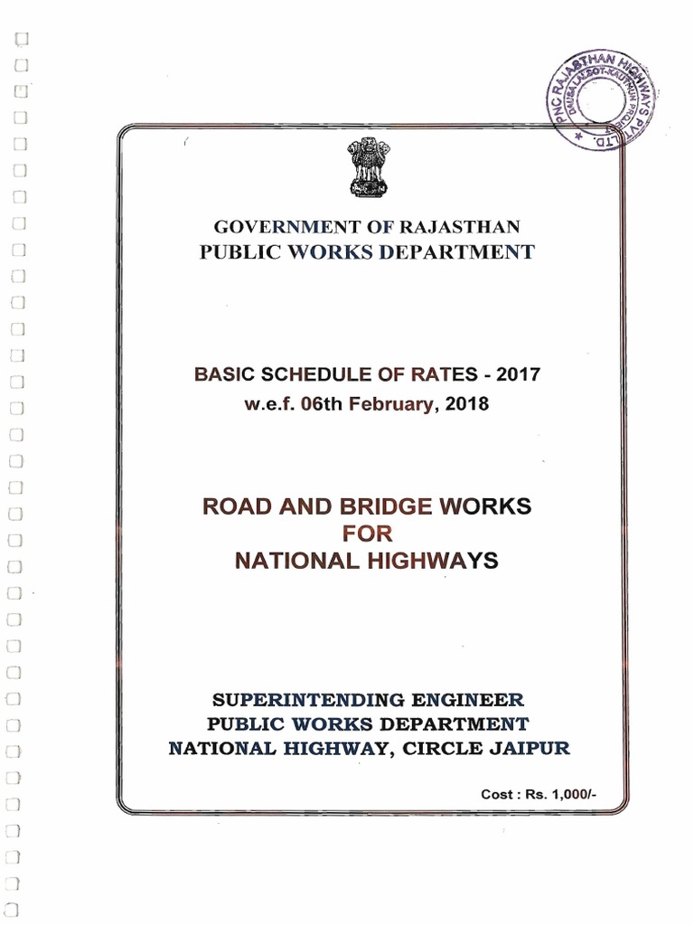 Rajasthan PWD Basic Schedule of Rates 2017 | PDF | Building Materials ...
