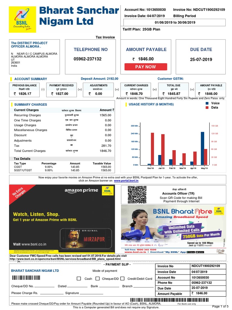 Telephone Bill Format | PDF | Invoice | Cheque