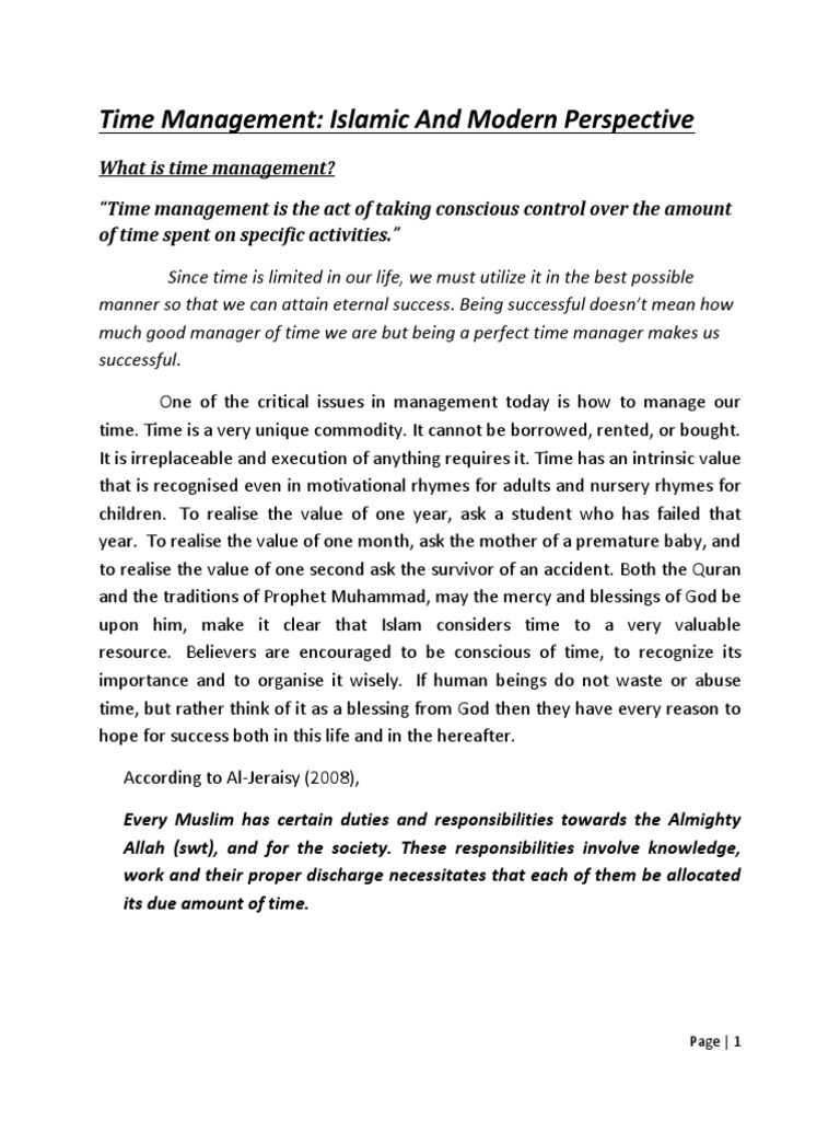 Time Management in Modern and Islamic Perspective | Download Free PDF ...