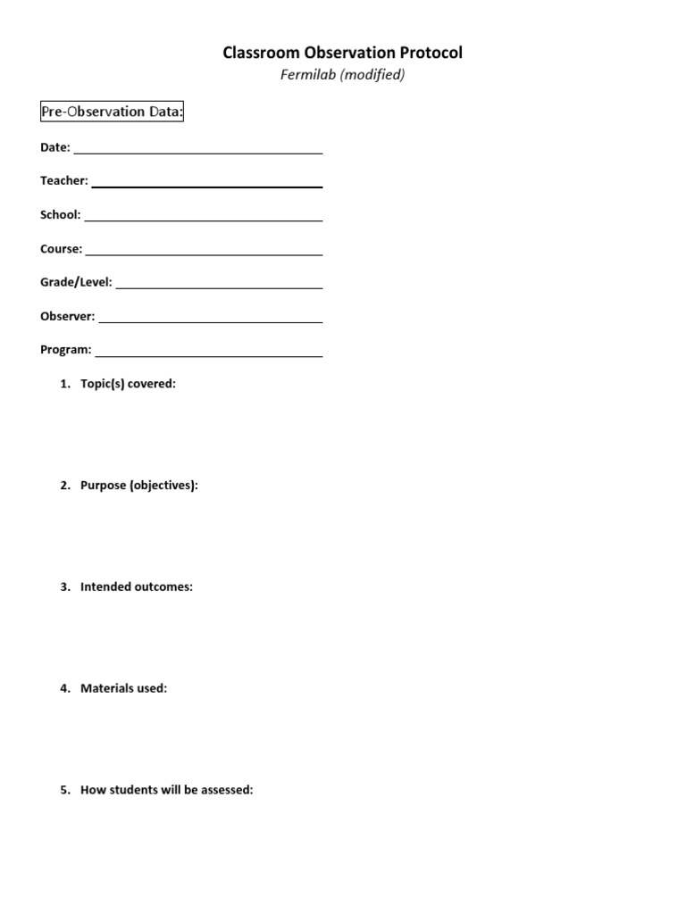 Classroom Observation Protocol | PDF | Inquiry Based Learning | Teachers